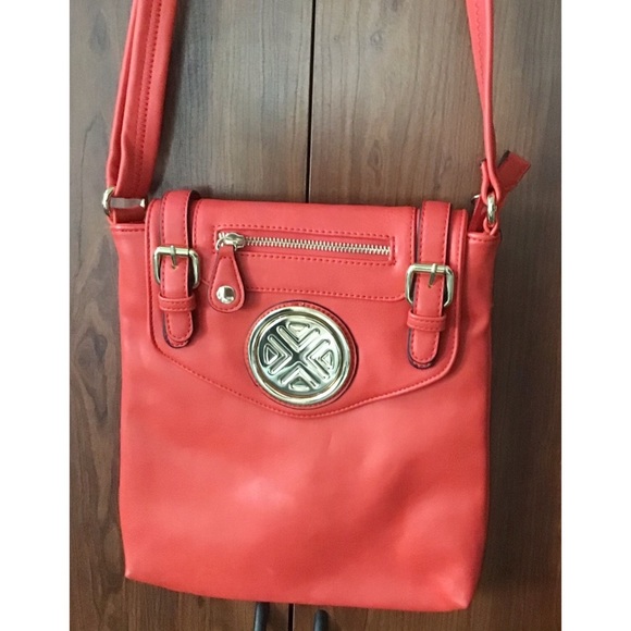 Bags | 325 Bright Red Gold Medallion Shoulder Bag | Poshmark